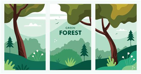 Three Green Forest Landscapes Vector Illustration 14425408 Vector Art At Vecteezy