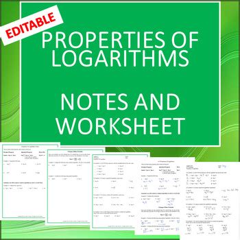 Properties Of Logarithms Guided Notes And Practice Worksheet Editable