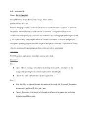 Physics Lab Pdf Lab Motion In D Name Taylor Campbell Group Members Selena Rivera Perla