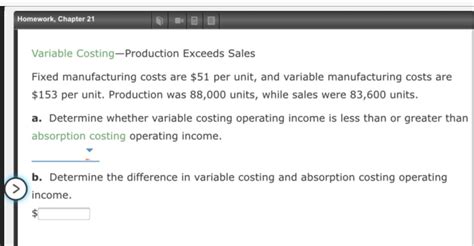 Solved Homework Chapter Variable Costing Production Chegg