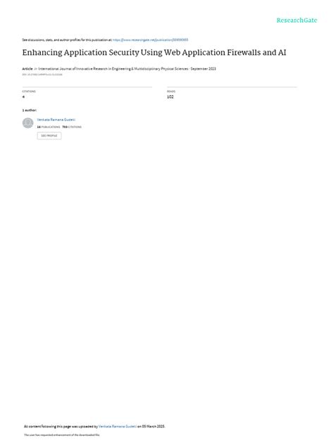 Enhancing Application Security Using Web Application Firewalls And A I Pdf Security