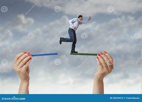 Man Jumping From One Side To The Other Stock Image Image Of Woman Figure