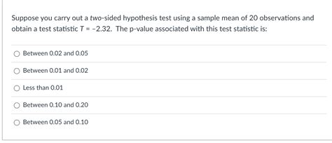 Solved Suppose You Carry Out A Two Sided Hypothesis Test Chegg Com
