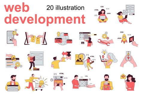 Web Development Concept With People Scenes Set In Flat Design Men And Women Coding