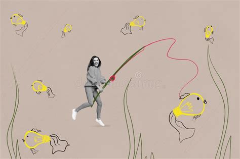 Composite Collage Image Of Excited Mini Black White Effect Girl Hold
