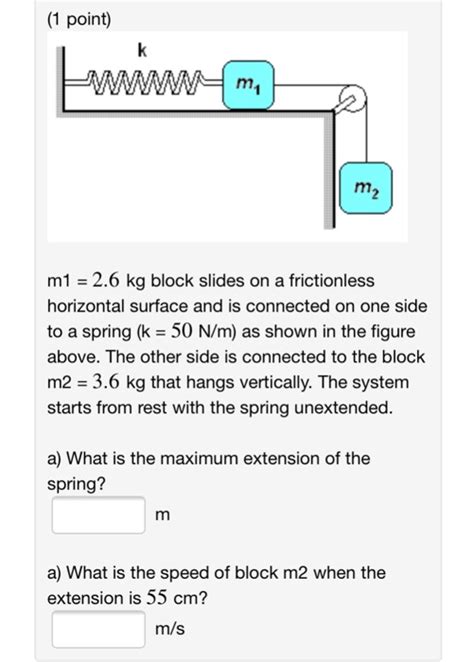 solved m1 2 6 kg block slides on a frictionless horizontal