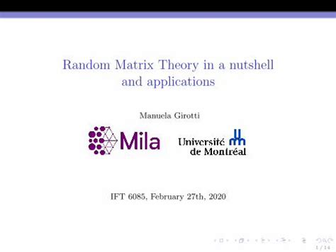 PDF Random Matrix Theory In A Nutshell And Applications Random Matrix Theory In A Nutshell
