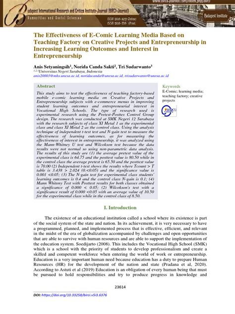 The Effectiveness Of E Comic Learning Media Based On Teaching Factory On Creative Projects And