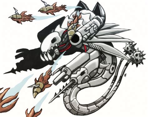 Mugendramon Submarimon Digimon Original Digimon Creature Horns Mask Missile Sharp