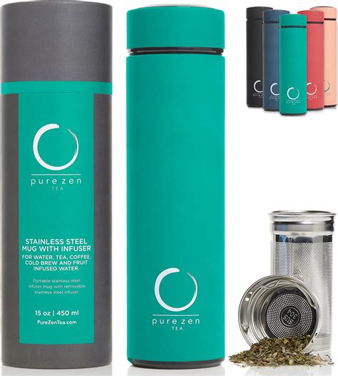 Pure Zen Tea Glass Double Lid Tea Bottle Stainless Steel