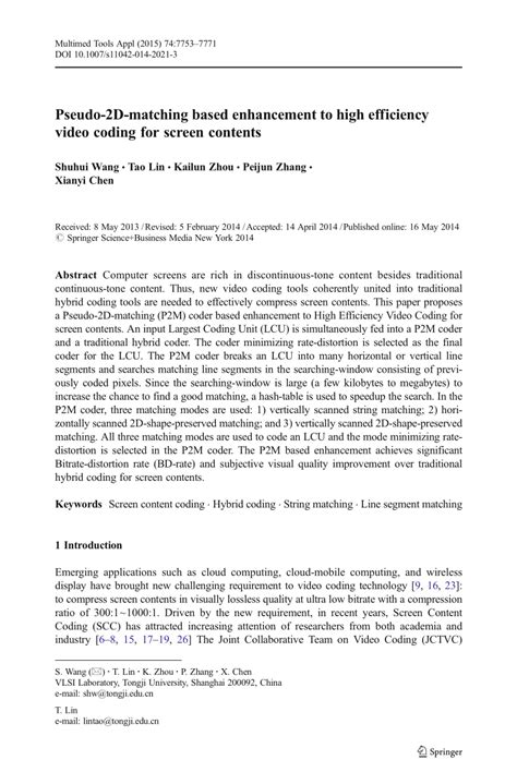 Pdf Pseudo 2d Matching Based Enhancement To High Efficiency Video Coding For Screen Contents