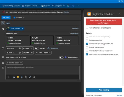 Using Ringcentral Scheduler Add In Via Outlook Community
