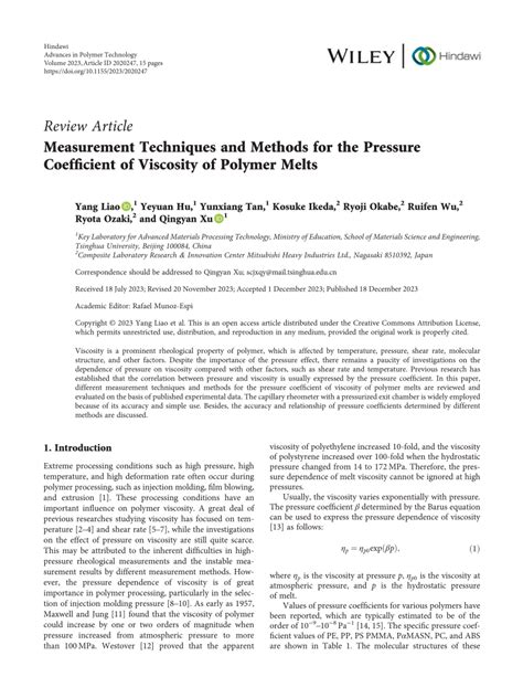 Pdf Measurement Techniques And Methods For The Pressure Coefficient Of Viscosity Of Polymer Melts