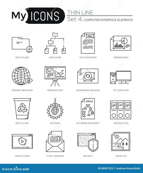 Modern Thin Line Icons Set Of Computer Interface Elements Stock Vector
