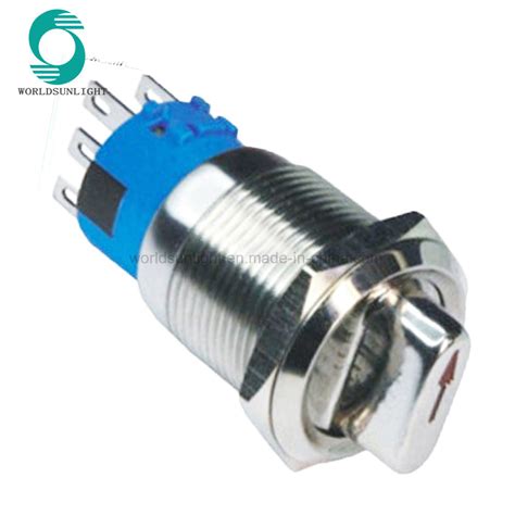 19mm Stainless Steel 12V Blue LED Arrow Illuminated 3 Position Latching On Off Selector Switch