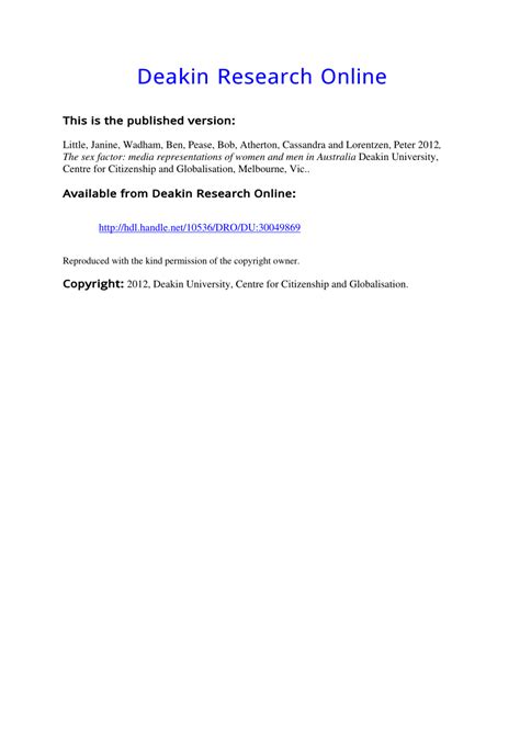 Pdf The Sex Factor Media Representations Of Women And Men In Australia