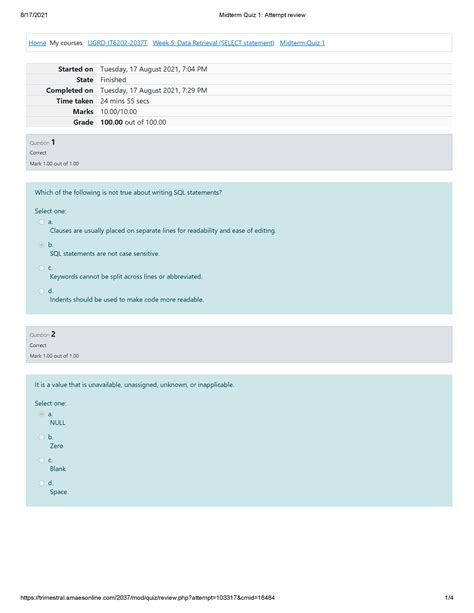 It 6202 Midterm Quiz 1 Attempt Review Homemy Courses Ugrd It6202 2037t Week 5 Data Retrieval