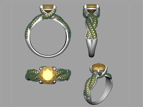 Gold Engagement Ring With Diamond 0078 V1 Set Of Sizes 3d Turbosquid