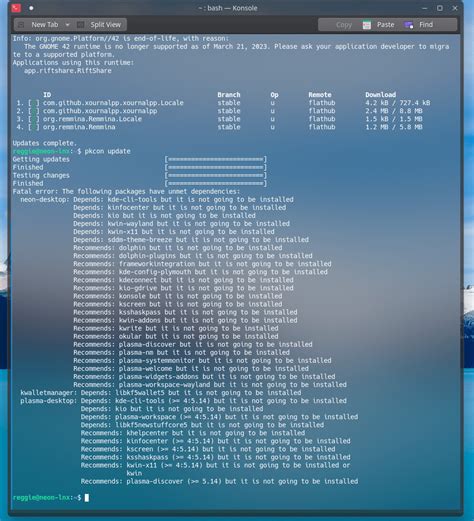 issues updating using terminal r kdeneon