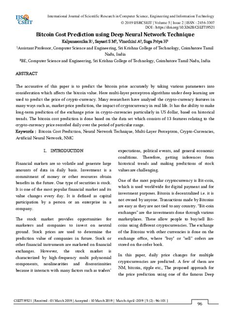 pdf bitcoin cost prediction using deep neural network technique