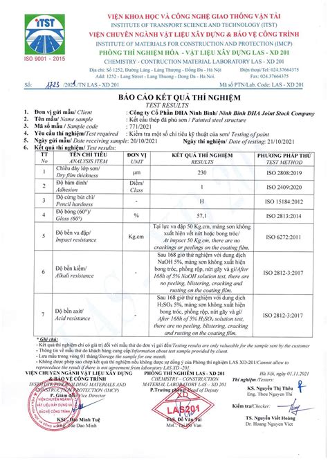 Certificate Of Powder Coating Test Result Ninh Binh Dha Fencing