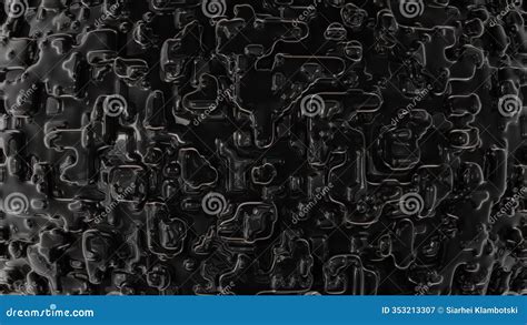 Complex Interconnected Geometric Patterns On Glossy Black Surface Featuring Intricate Maze Like