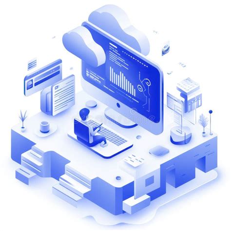 Cloud Computing Data Analysis Workplace Person Working Remotely Online Isolated On White