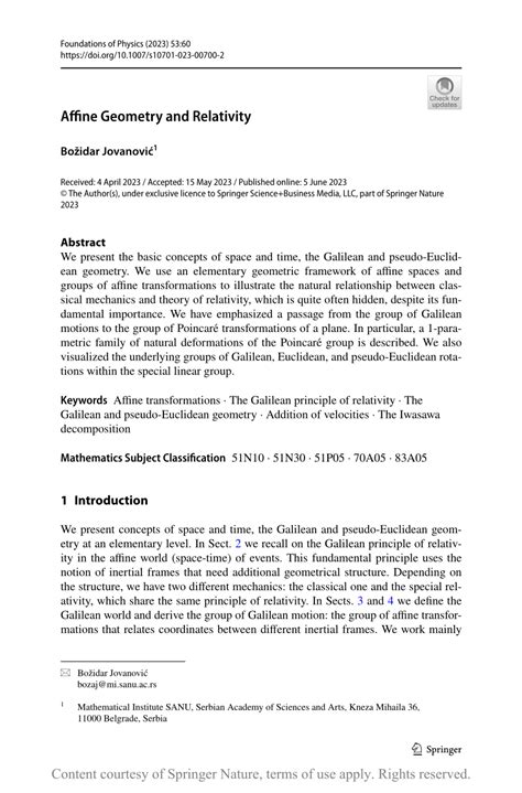 Affine Geometry And Relativity