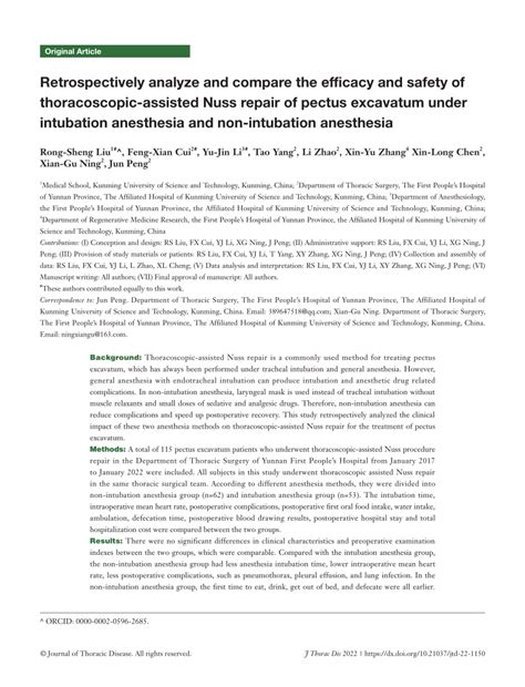 Pdf Retrospectively Analyze And Compare The Efficacy And Safety Of Thoracoscopic Assisted Nuss