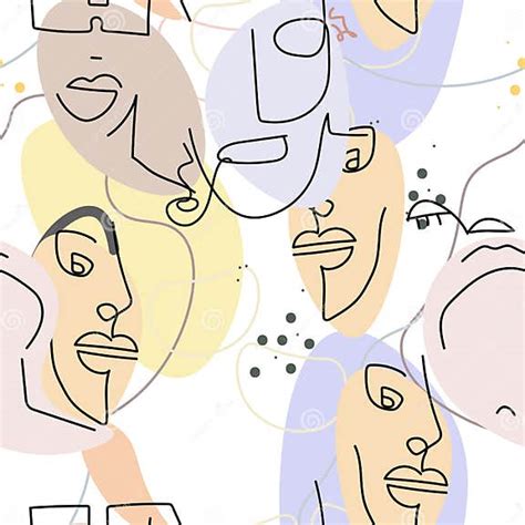 Face Line Pattern Abstract Drawing Seamless Print Stock Vector Illustration Of Artwork Pencil