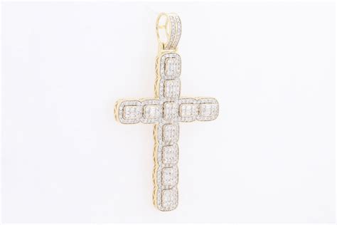 201ctw Baguette Diamond Religious Cross Pendant Wo Chain 10k Multi