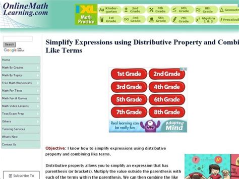 Simplify Expressions And Combine Like Terms Interactive For 7th 10th