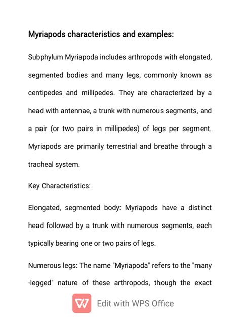 Myriapods Characters And Examples Pdf