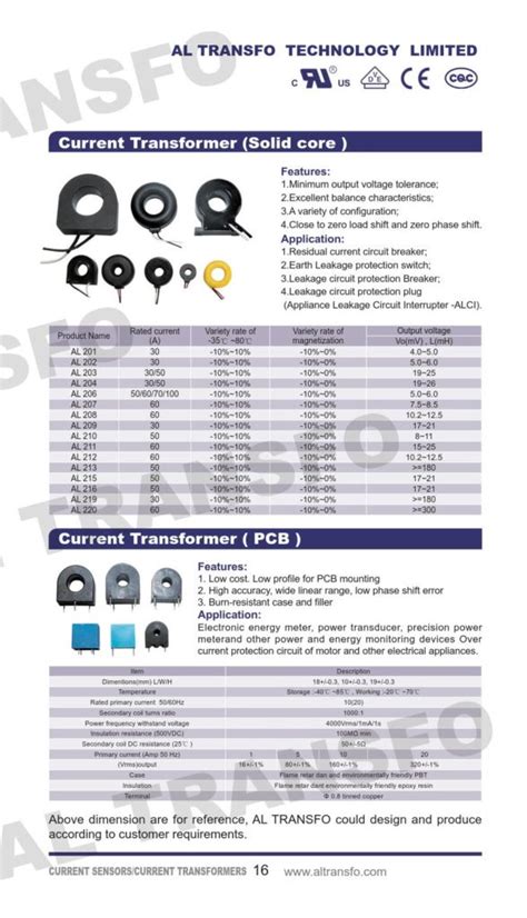 Solid Core Current Transformer Lead Wire Type Altransfo