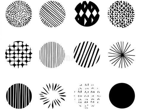 Abstract Black White Circular Patterns Graphic Design Elements Stock Illustration Illustration