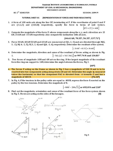Tut 1 5 Pdf Force Euclidean Vector