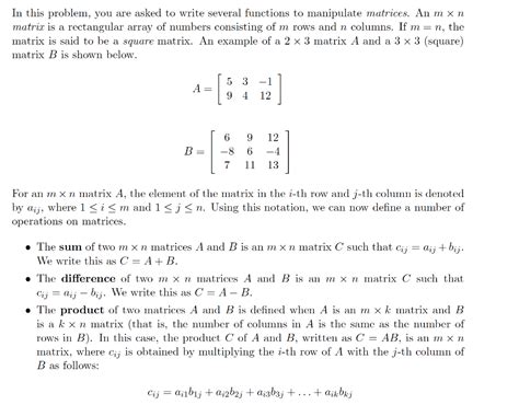 Solved Problem Points Matrix Operations This Chegg Com