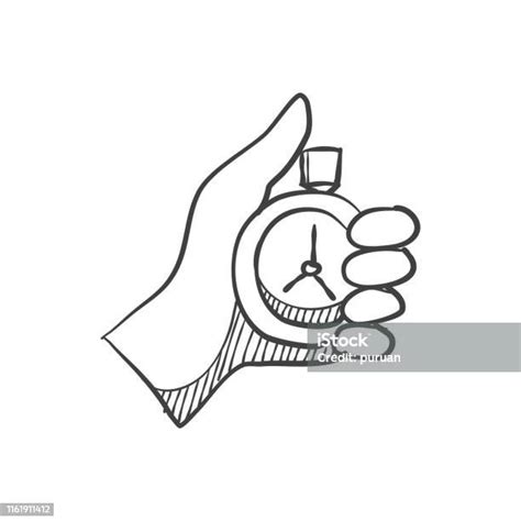스케치 스타일의 스톱워치 아이콘을 들고 있는 손 벡터 그림입니다 스톱워치에 대한 스톡 벡터 아트 및 기타 이미지 스톱워치 드로잉 스케치 Istock