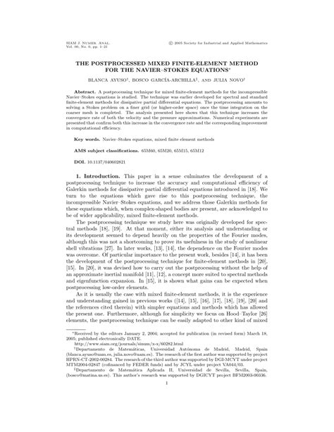 Pdf The Postprocessed Mixed Finite Element Method For The Navier Stokes Equations