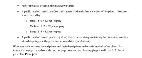 solved exercise 5 pizza problem 15pts create a class