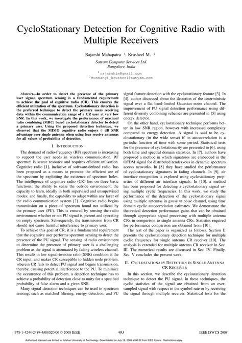 Pdf Cyclostationary Detection For Cognitive Radio With Multiple Receivers