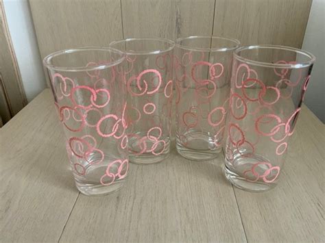 Vintage Mcm Circle Pattern Retro Drink Glasses Etsy