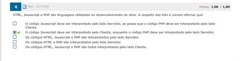 ESTÁCIO PROVA AV HTML Javascript e PHP são linguagens utilizadas no desenvolvimento de