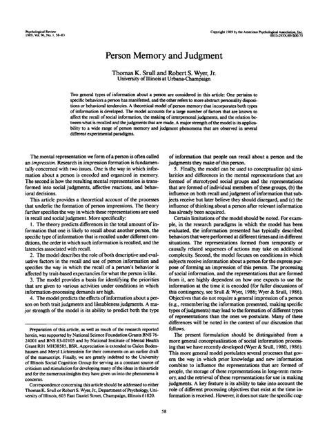 Pdf Person Memory And Judgment