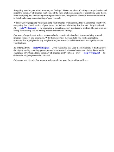 Example Of Thesis Summary Of Findings Pdf Career And Growth Business