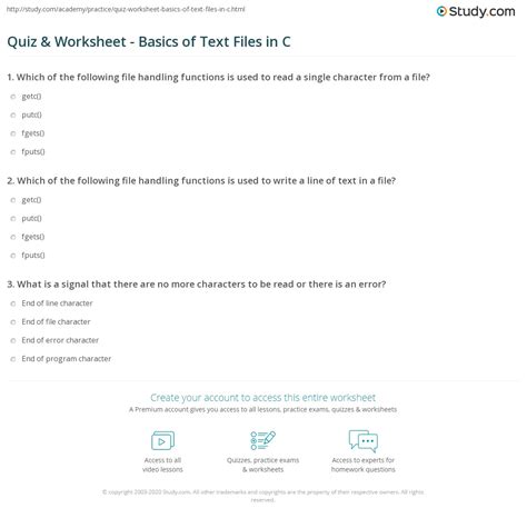 Quiz And Worksheet Basics Of Text Files In C
