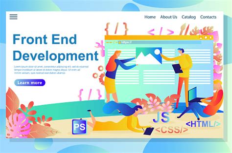 특정 언어와 스크립트를 사용 하 여 디자인 하 고 코딩 하는 아이디어에서 프런트 엔드 개발 프로세스 Html에 대한 스톡 벡터