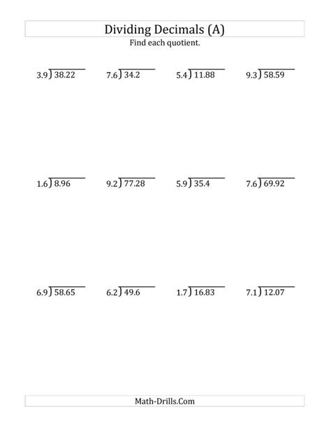 Dividing Decimals Story Problem Worksheet