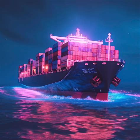 Premium Photo A Container Ship Is Floating On The Water Colorful Night Scene Of Cargo Ship