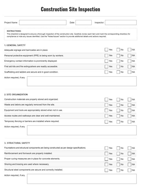 Construction Site Inspection Form Download Free Pdf Dangerous Goods Safety